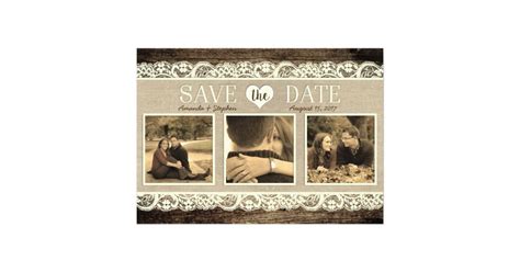 Rustic Save The Date Barn Wood Lace And Burlap Zazzle Rustic Save The Dates Vintage