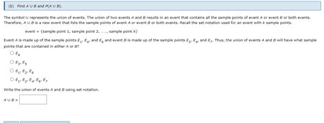 Solved B Find A U B And P AUB The Symbol U Represents Chegg Com