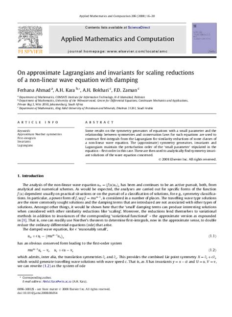 Pdf On Approximate Lagrangians And Invariants For Scaling Reductions Of A Non Linear Wave