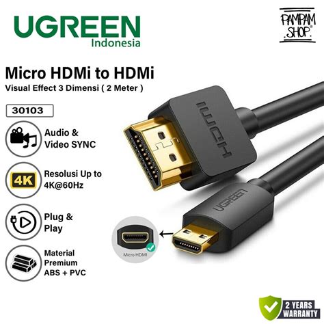 Ugreen 30103 สาย Micro Hdmi Male To Hdmi Male 4k 60hz Ultra Hd 2 เมตร