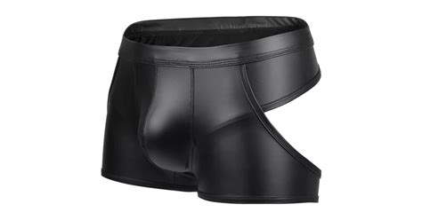 Chiloti Piele Pu Fermoar Bdsm Model Colanti Negru Vinil Barbati Boxeri