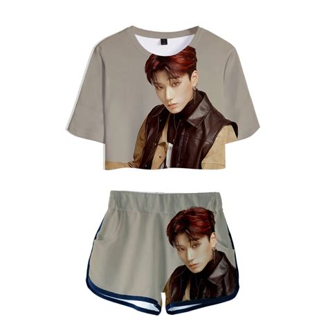 Kpop ATEEZ Idol Photo Gym Clothes Short Sleeve Tshirt Shorts Hongjoong Seonghwa Yunho Yeosang