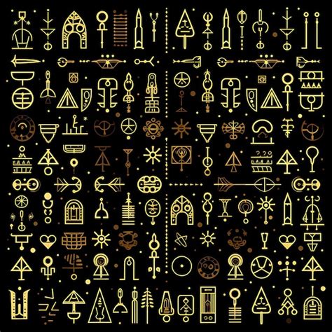 Glifos Antigos Em Um Estilo De Arte Monoline Limpo Vetorial Minimalista