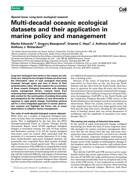 Pdf Multi Decadal Oceanic Ecological Datasets And Their Application