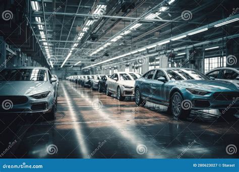 Automated Conveyor Line For Car Assembly Futuristic Concept Ai