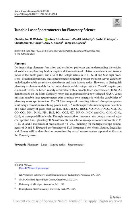 Pdf Tunable Laser Spectrometers For Planetary Science