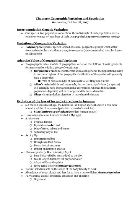 Ch7 Geographic Variation And Speciation Chapter Geographic Variation