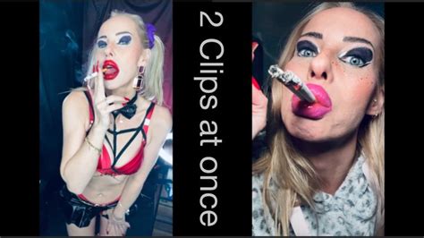 2 Clips In One Smoking One Marlboro In Bikin And Boots And 2 Marlboro 100 At Once Close Up