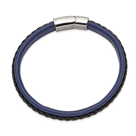 Chisel Stainless Steel Polished Blue And Black Faux Leather 825 Inch