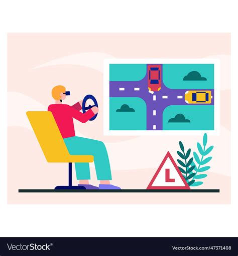 Driver License Test Video Simulator Man In 3d Vector Image