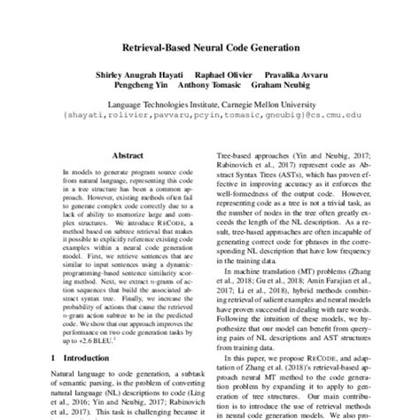 Retrieval Based Neural Code Generation Acl Anthology
