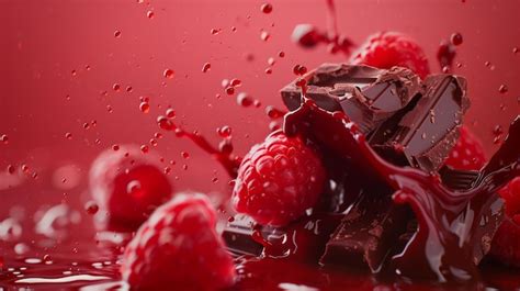 Premium Photo Raspberry With Pieces And Splashes Of Chocolate
