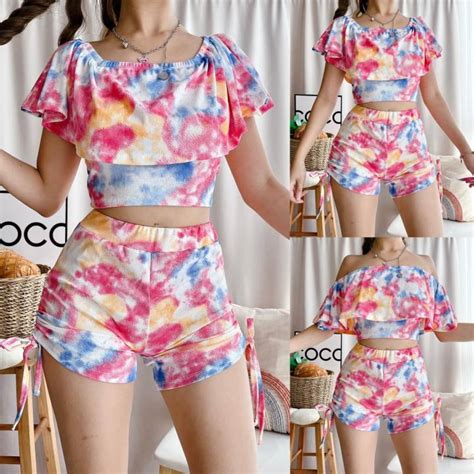 Crop Top Off Shoulder Tie Dye Terno Short Coordinates Lazada Ph