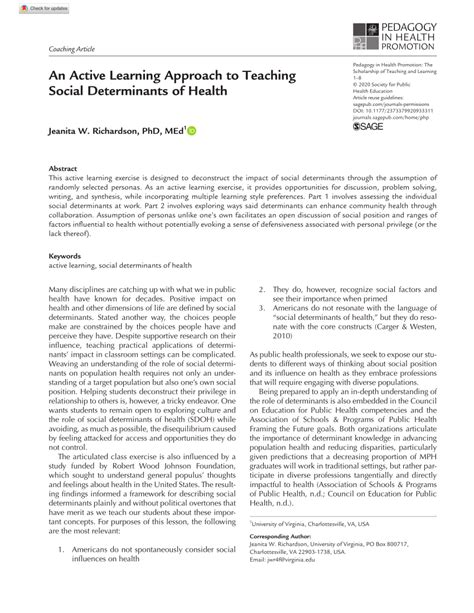 Pdf An Active Learning Approach To Teaching Social Determinants Of Health
