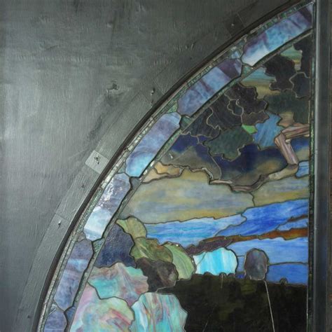 American Duffner And Kimberly Stained And Leaded Glass Sunset Triptych