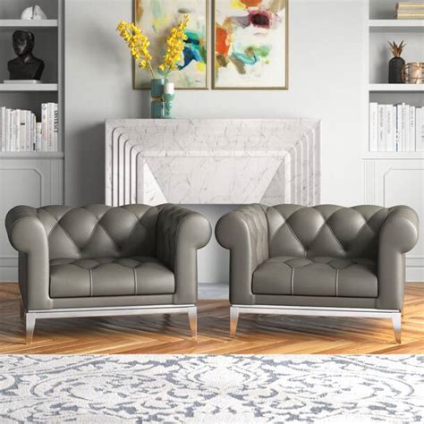 Etta Avenue Idyll Tufted Button Upholstered Leather Chesterfield Loveseat Reviews Wayfair