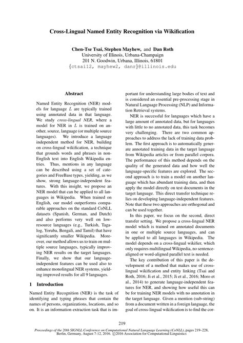 Pdf Cross Lingual Named Entity Recognition Via Wikification