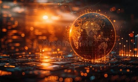 Futuristic Digital Globe With Glowing Data Connections Representing