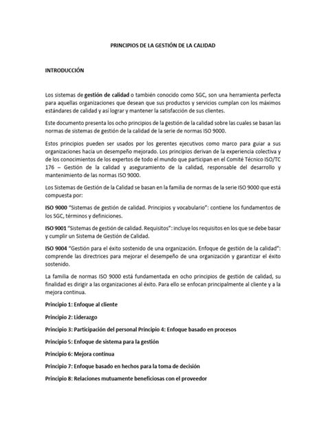 Principios De La Gestión De La Calidad Pdf Gestión De La Calidad