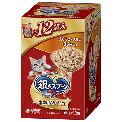 【楽天市場】銀のスプーン パウチ まぐろ・かつおにささみ入り 60g×12個 ユニチャーム：総合通販premoa 楽天市場店