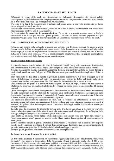 La Democrazia E I Suoi Limiti Sabino Cassese Riassunto Libro Docsity
