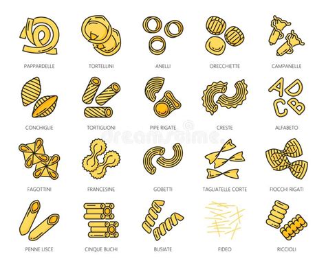 íconos De La Línea De Pasta Spaghetti Macaroni Italiano Ilustración del