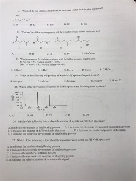 Solved 21 Which Of The M Z Values Correspond To The Chegg