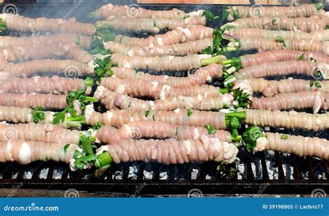 Stigghiola Guts Veal On The Barbecue Typical Palermo Street Food