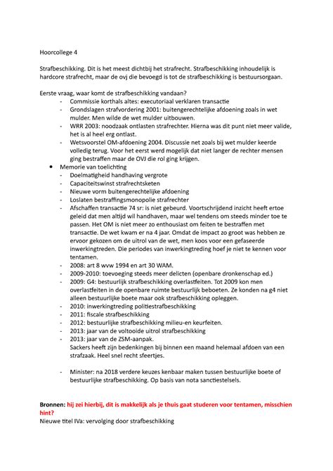 Hoorcollege 4 College Aantekeningen 4 Hoorcollege 4 Strafbeschikking Dit Is Het Meest