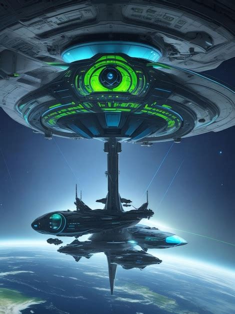 Premium Photo A Sleek Futuristic Spacecraft Orbits Planet Earth Its