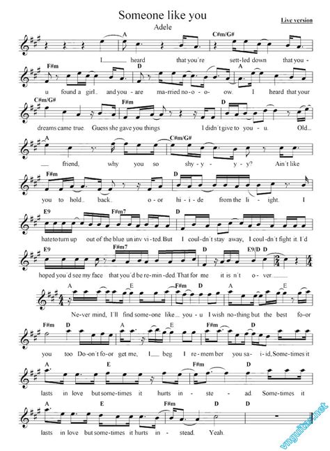 Sheet Notes And Chords Someone Like You Adele Sheet Nhạc Nốt Nhạc