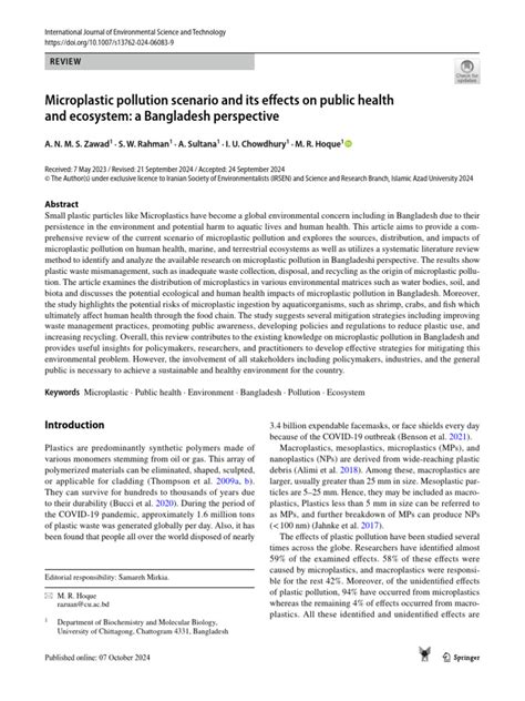 Microplastic Pollution Scenario And Its Effects On Public Health And Ecosystem A Bangladesh