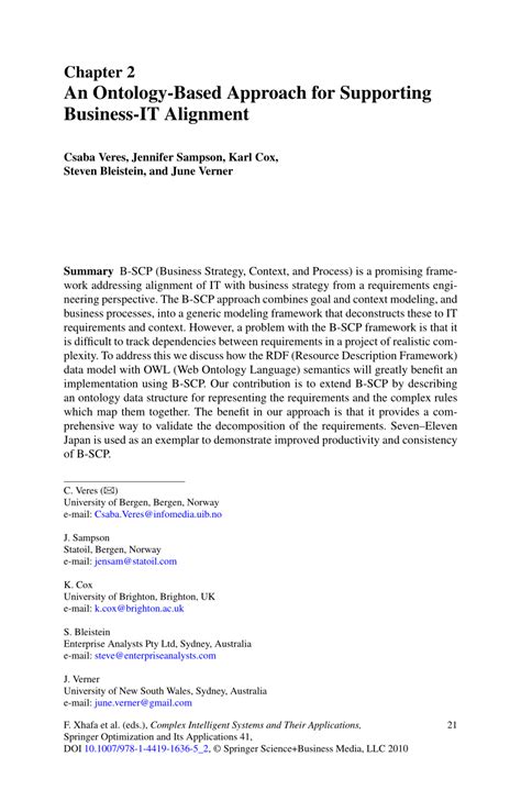 Pdf An Ontology Based Approach For Supporting Business It Alignment
