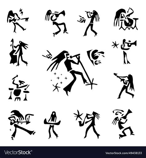 Musical Punk Rock Band Icon Set Design Element Vector Image