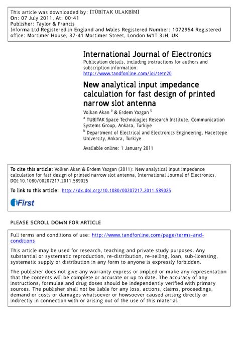 Pdf New Analytical Input Impedance Calculation For Fast Design Of Printed Narrow Slot Antenna