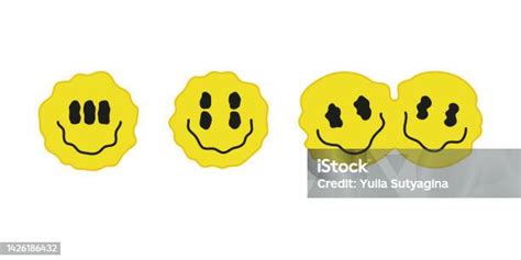 Set Emoji Leleh Tetesan Surealis Psikedelik Wajah Bifurkasi Cair Dengan