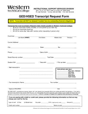 Fillable Online Westerntc GED Transcript Request Form Western