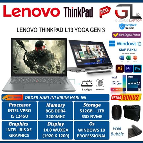 Jual Laptop Lenovo Thinkpad L13 Yoga Gen 3 Intel Vpro I5 1245u Ram 8gb