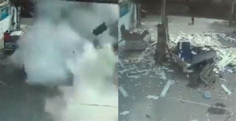 巴西一汽车加油时突然爆炸，车子瞬间支离破碎，司机被炸到几米外腾讯新闻