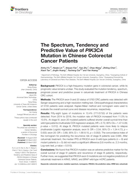 Pdf The Spectrum Tendency And Predictive Value Of Pik3ca Mutation In