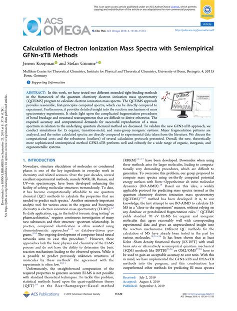 Pdf Calculation Of Electron Ionization Mass Spectra With
