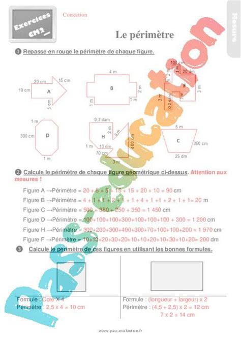 Evaluation avec le corrigé pour le Cm sur le périmètre Bilan PDF à imprimer par Pass