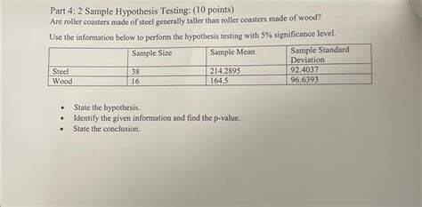 solved part 4 2 sample hypothesis testing 10 points are