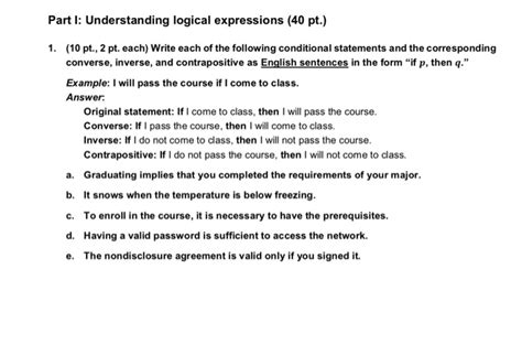 Solved Part I Understanding Logical Expressions 40 Pt 1