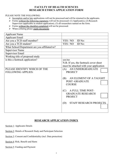 Ethics Application Form Faculty Of Health Sciences