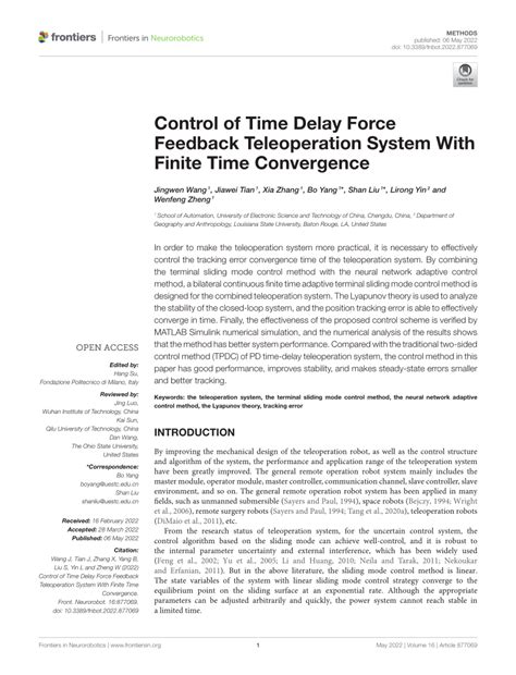 Pdf Control Of Time Delay Force Feedback Teleoperation System With Finite Time Convergence