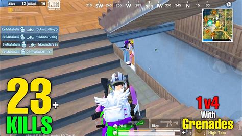 😤1v4 With Grenades Only 23 Kills Rush Gameplay Pubg Mobile Lite