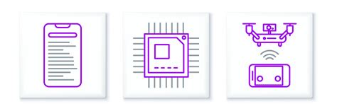 원격 공중 드론 컴퓨터 Api 인터페이스 및 미세 회로가 있는 프로세서 Cpu 아이콘을 설정합니다 벡터 Brand Name Smart Phone에 대한 스톡 벡터 아트 및