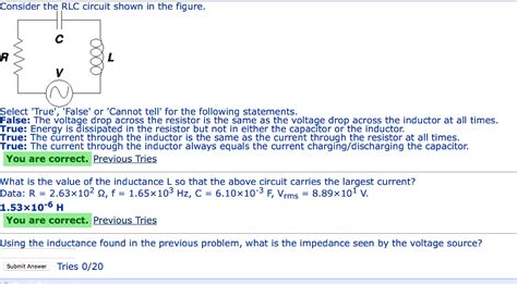 Solved Consider The RLC Circuit Shown In The Figure Select Chegg Com