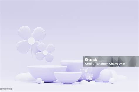3d는 연단 스탠드가 있는 파스텔 그린 최소 배경을 렌더링합니다 화장품 프레젠테이션 및 광고를위한 보라색 무대 플랫폼 깨끗한